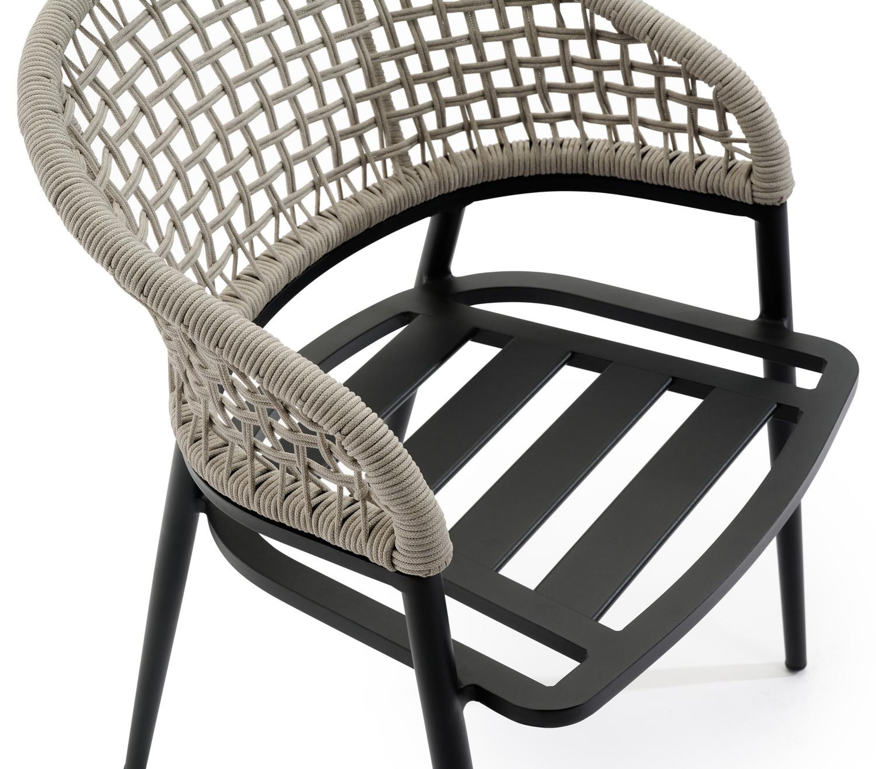 Lacrima tuinstoel in zwart aluminium en beige vierkant geweven ronde ...