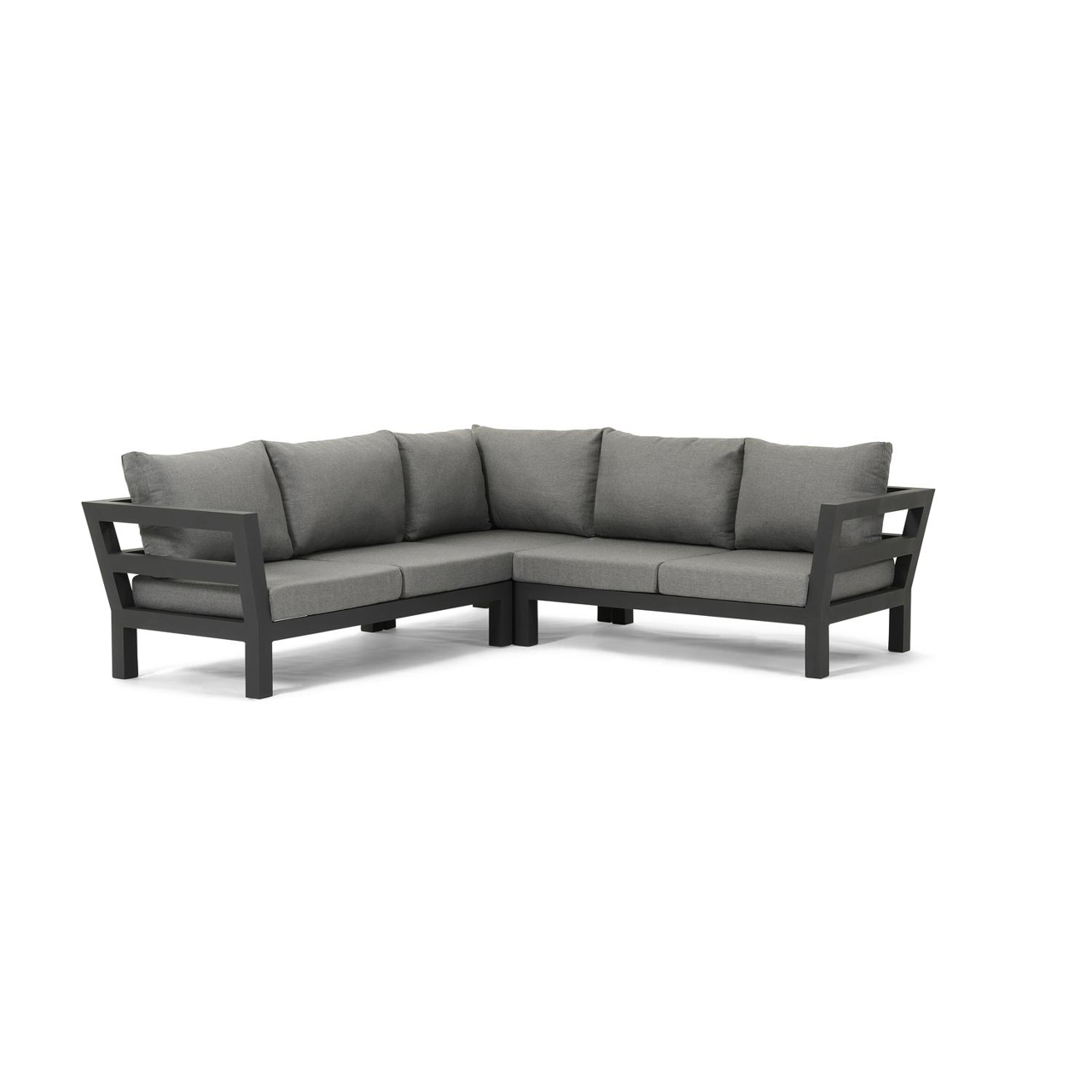 Occaro loungehoek in zwart aluminium met grijs weather+ softtouch kussens